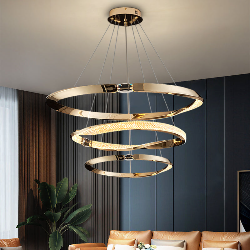 Modern 3-Rings LED Chandelier Gold Finish For Living Room – YOOGEE LIGHTING
